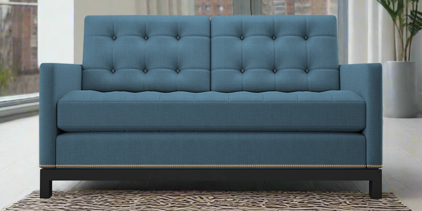 Buy Archie Fabric 2 Seater Sofa In Light Blue Colour at 52% OFF by ...