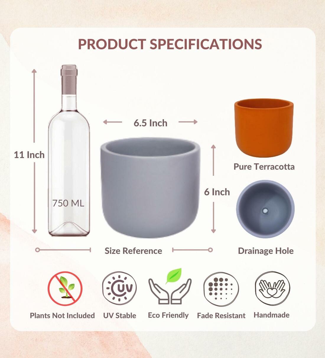 Buy Ash Grey Clay Eco-Friendly Desk Planter by Earthy Abode Online ...