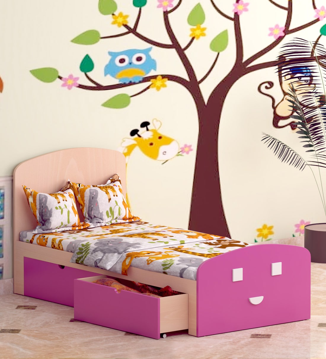 Buy Smiley Single Bed with Drawer Storage in Pink by Upperwoods Online ...