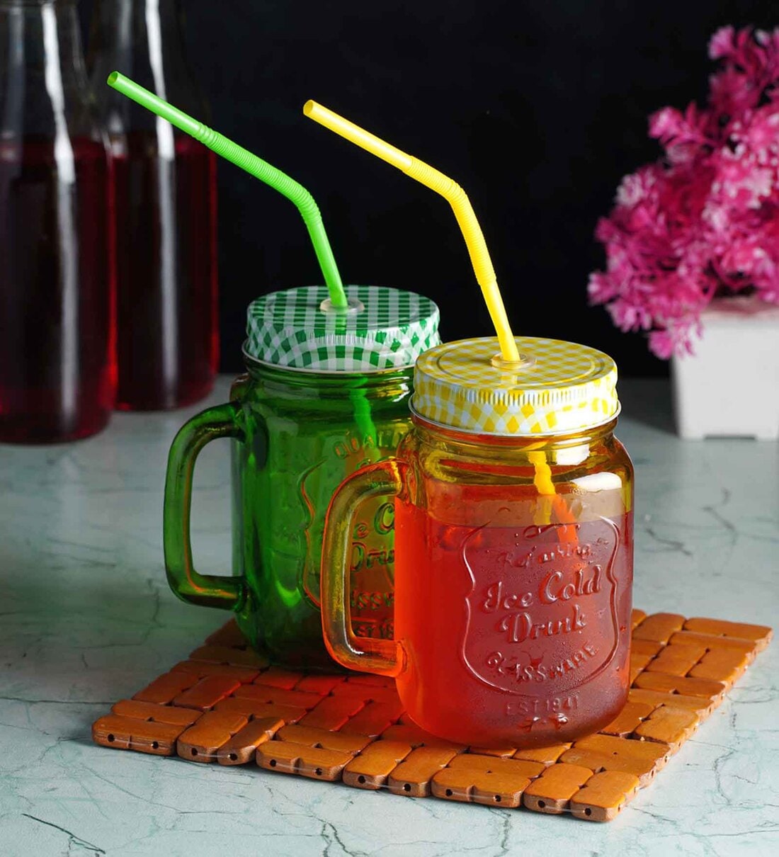 Buy Assorted 350 ML Glass (Set of 2) Mason Jar With Straw at 53% OFF by ...