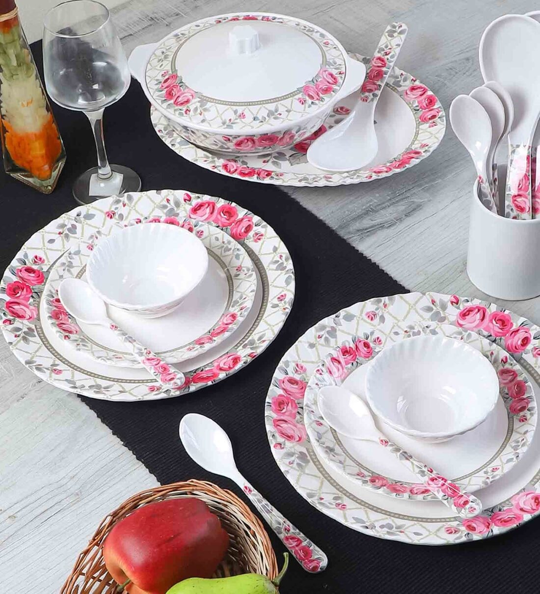 Buy Floral 40 Pcs White & Pink Melamine Dinnerware Set at 56% OFF by ...