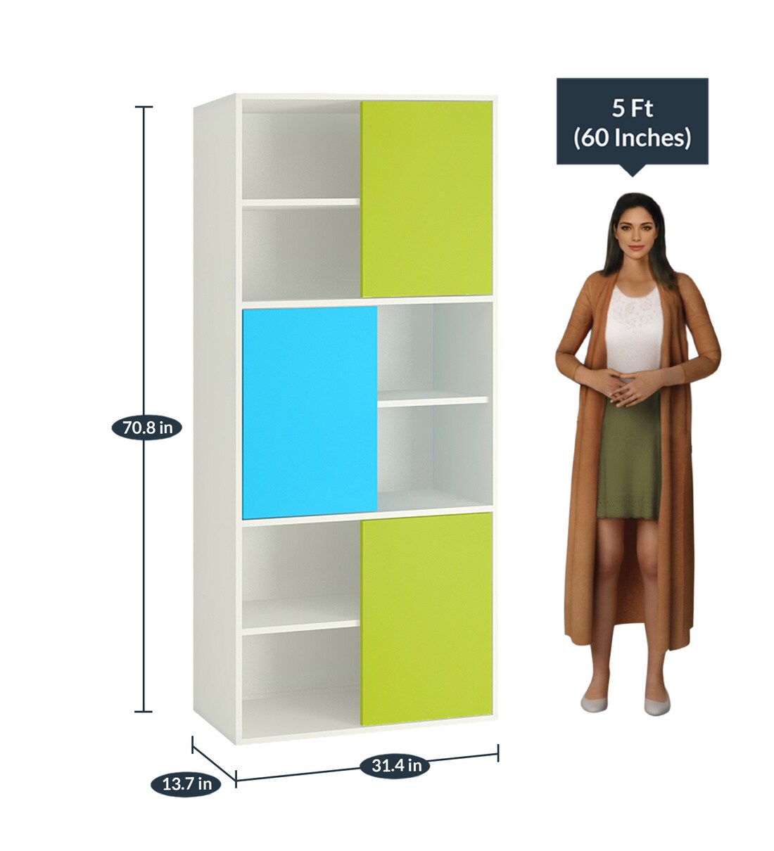 Buy Astra Kids Bookshelf-cum-Storage Cabinet in Lime Yellow And Blue ...
