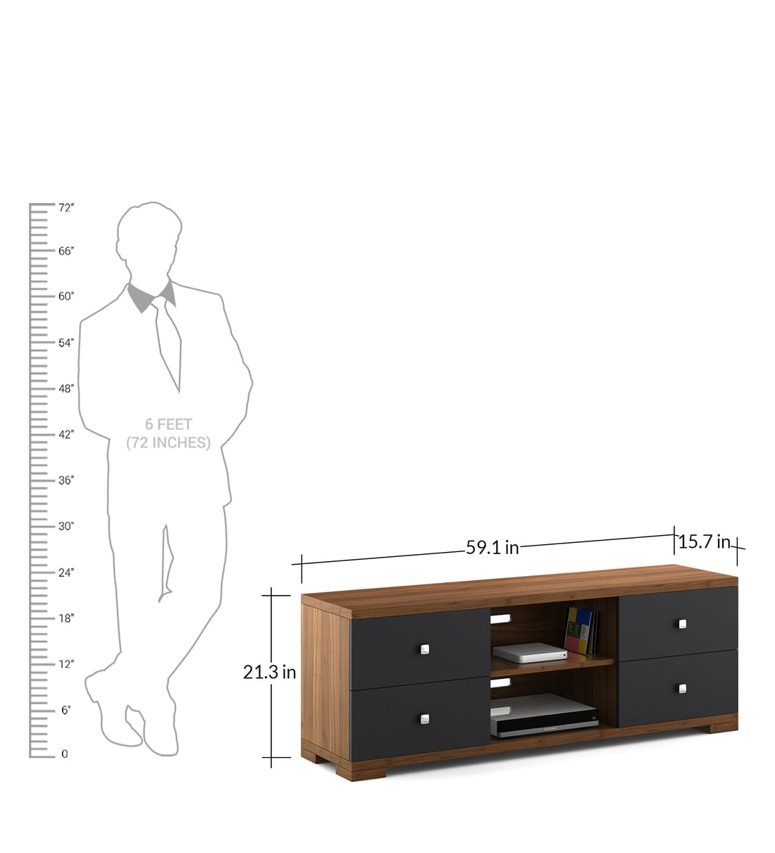 Buy Astron TV Console for TVs in Natural Teak & Slate Grey Finish for ...
