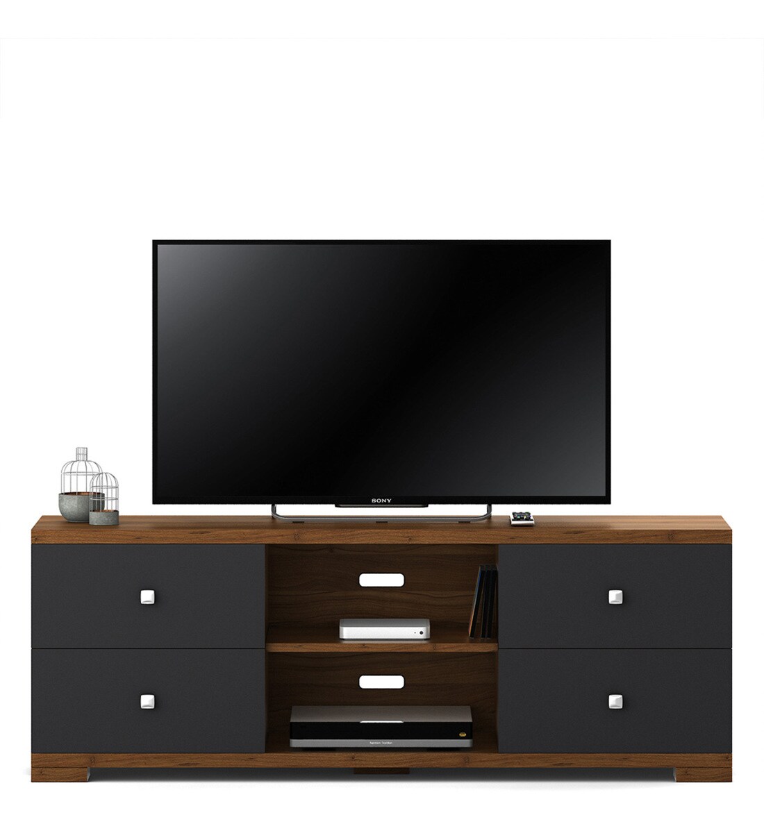 Buy Astron TV Console for TVs in Natural Teak & Slate Grey Finish for ...