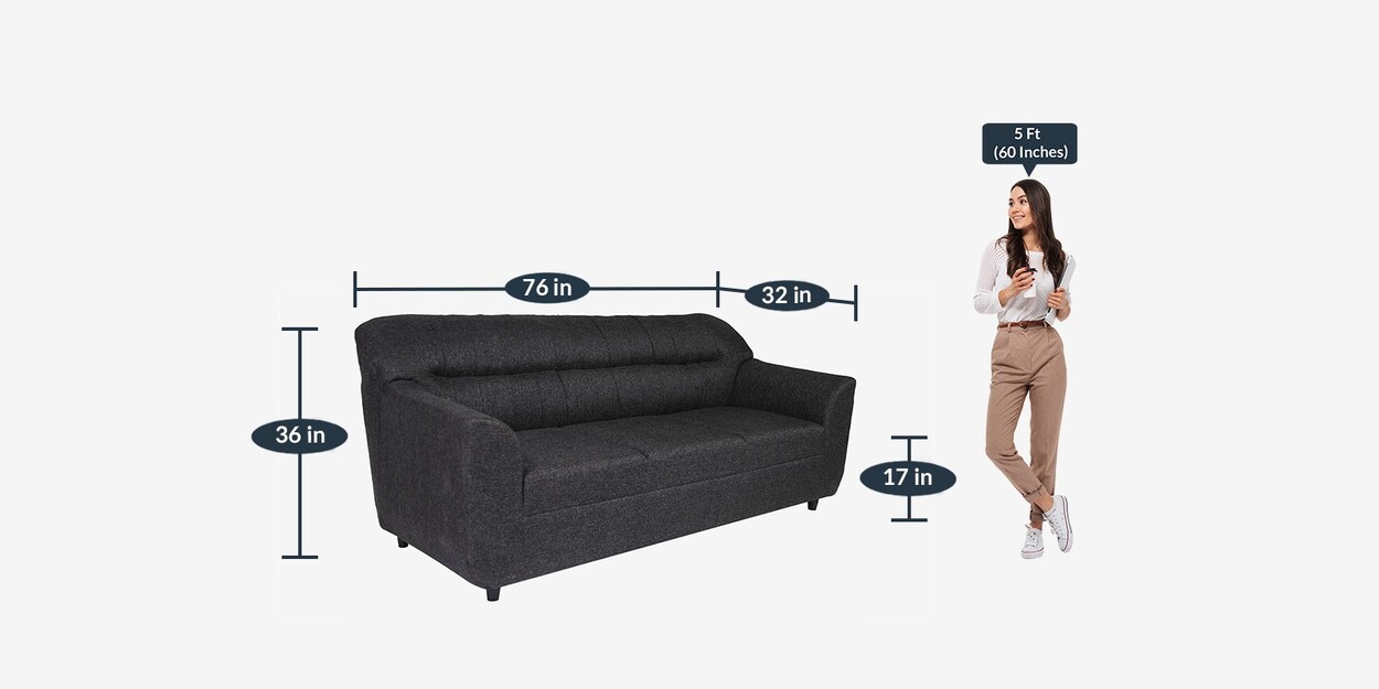 Buy Ashen Fabric 3 Seater Sofa in Charcoal Grey Colour by Fine Group ...