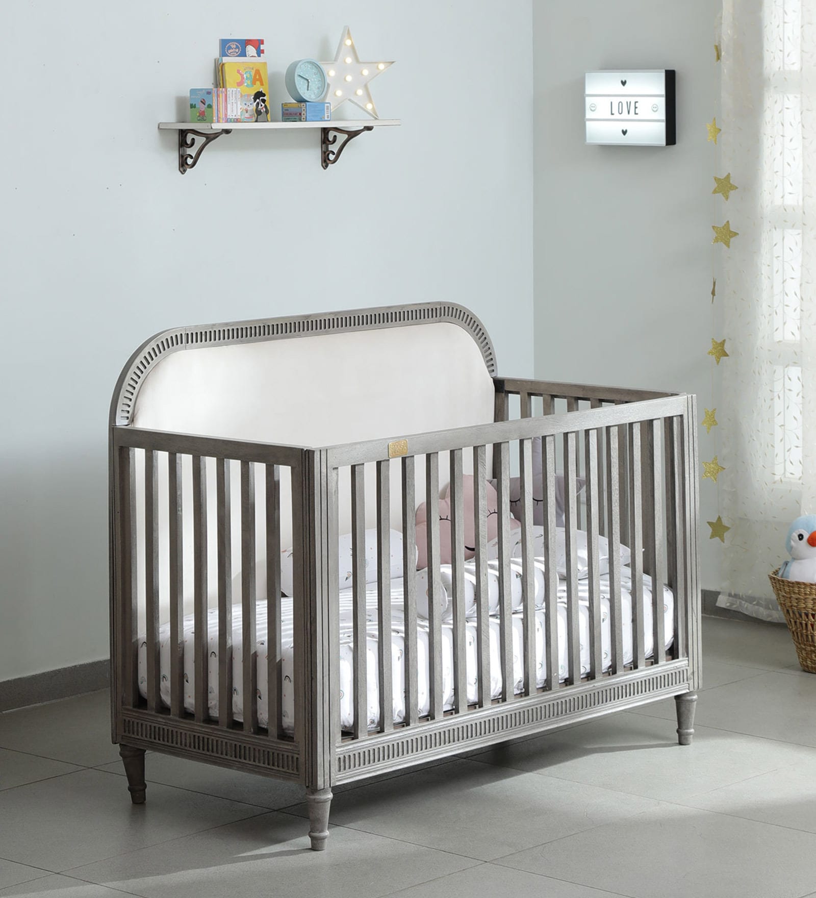 Buy Ash Grey Collection Solid Wood Crib in Grey Colour with Headboard ...