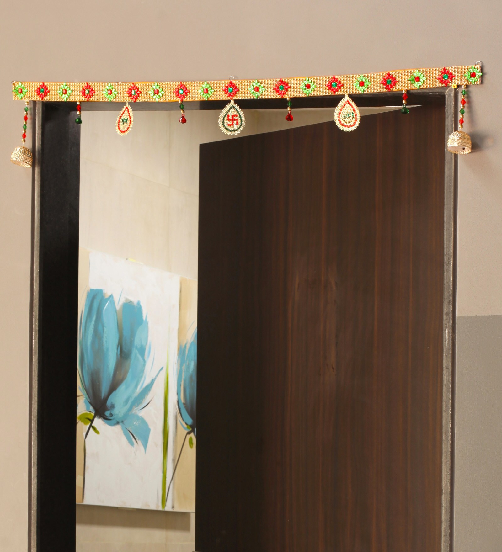 Buy Asian Artisans Shubh Labh Red and Green Metal Swastik Toran Online ...