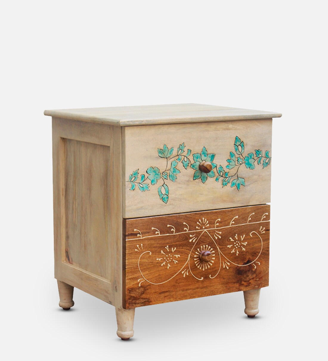 Buy Athens Solid Wood Bedside Table in Teak Finish with Drawers by ...