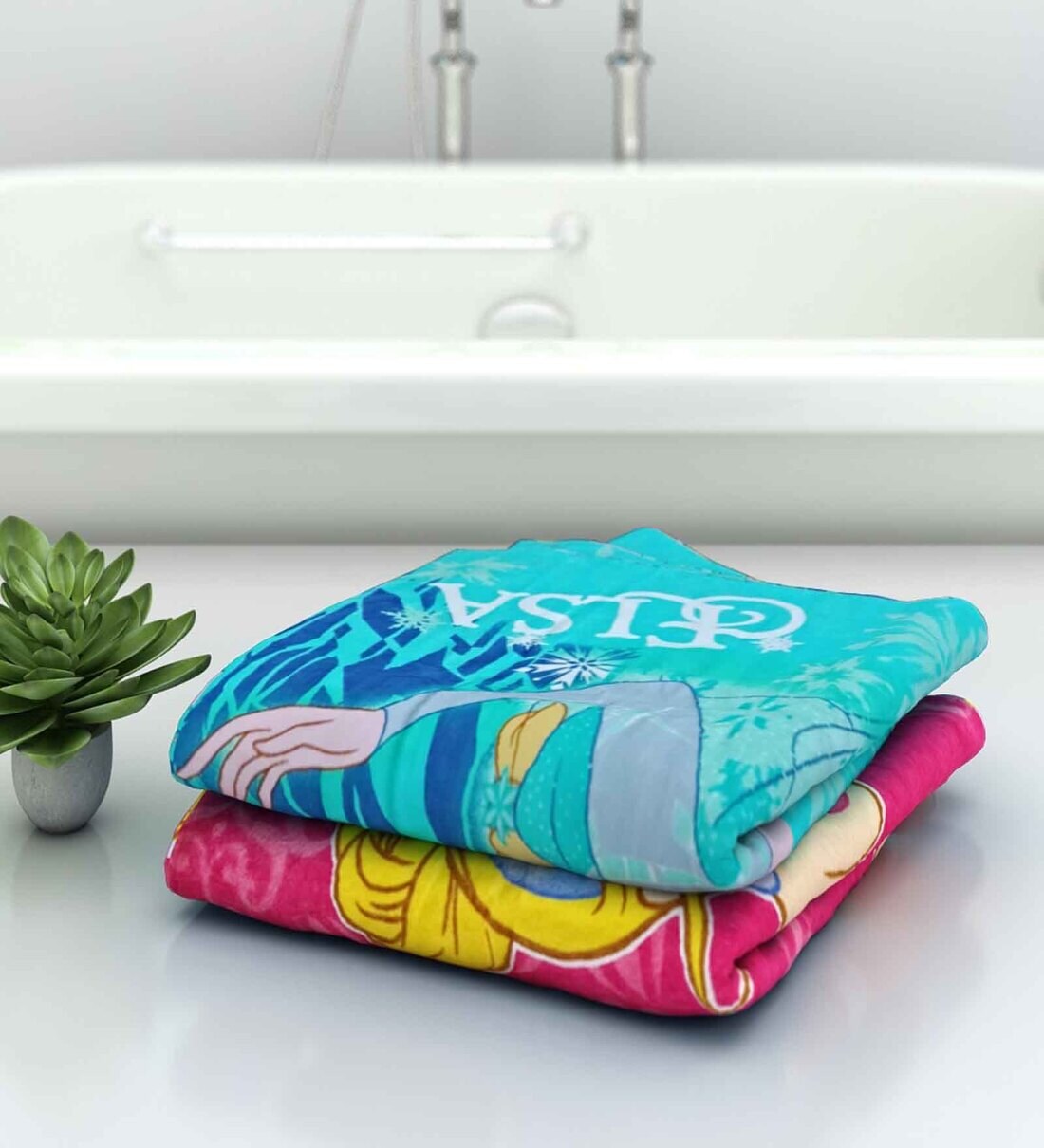 Buy Disney Princess & Frozen Elsa Kids 350 GSM Cotton Bath Towel (Set ...