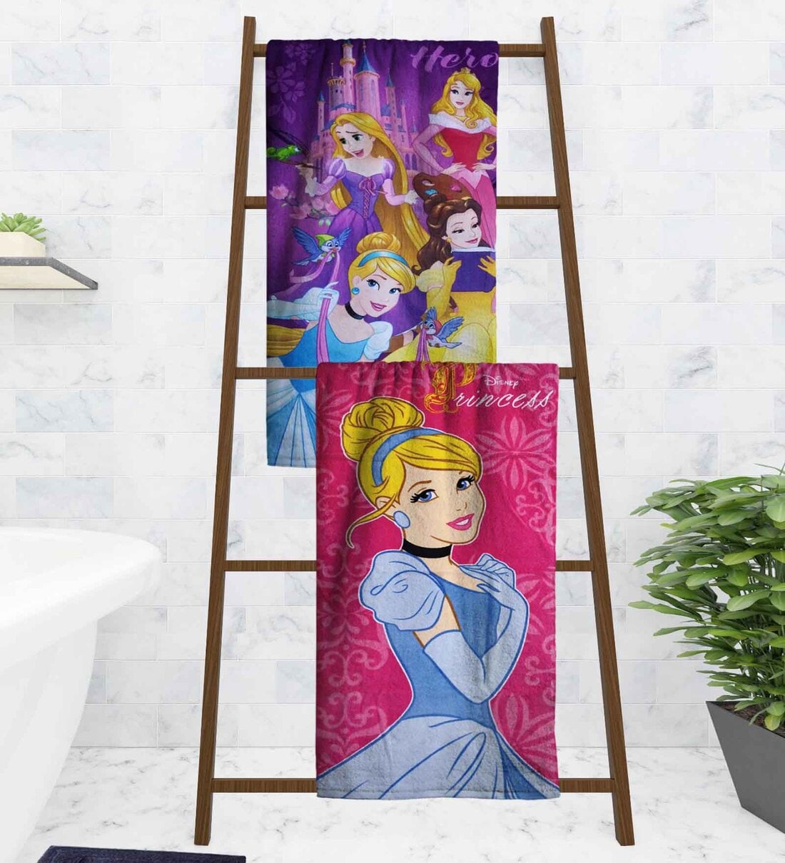 Buy Disney Princess Multicolor 350 GSM Cotton Kids Towels (Set Of 2) at ...