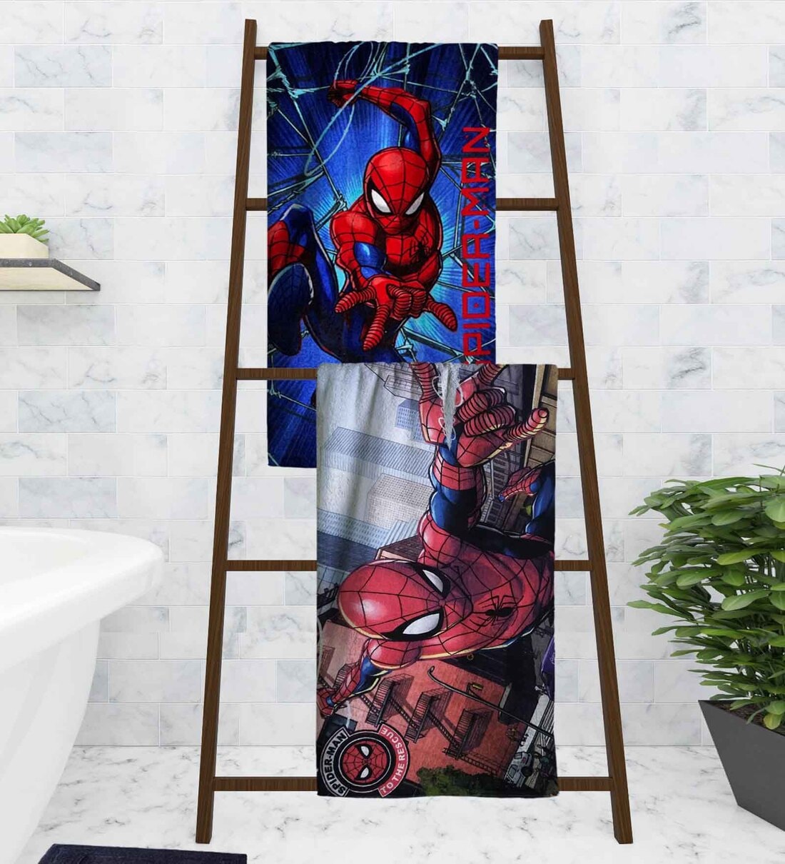 Buy Marvel Spiderman Multicolor 350 GSM Cotton Kids Towels (Set Of 2 ...