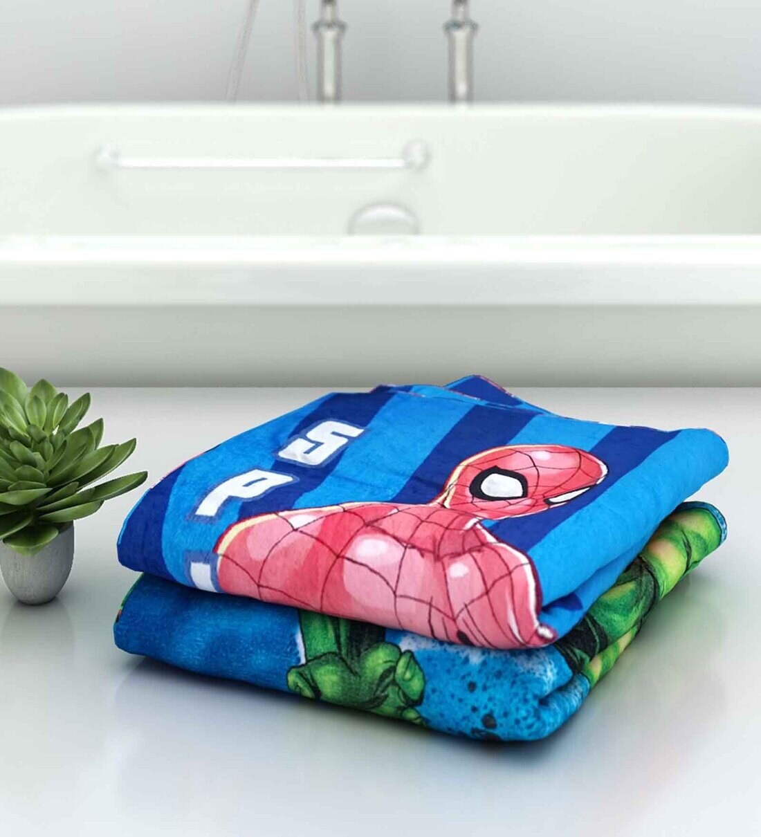 Buy Marvel The Hulk & Spiderman Kids 350 GSM Bath Towel (Set of 2) by ...