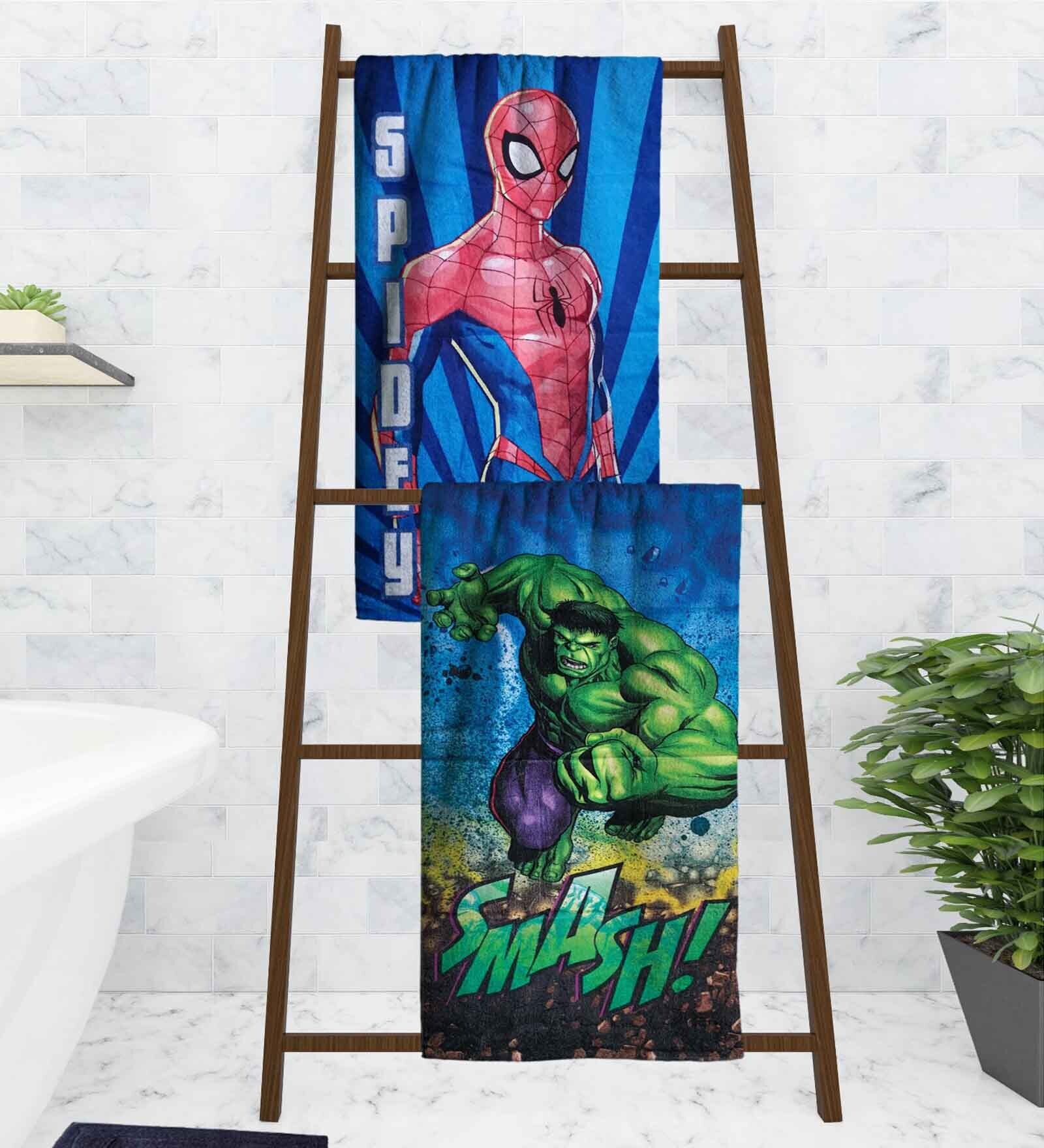Buy Hulk & Spiderman Kids Multicolor 350 GSM Cotton Towels (Set Of 2 ...