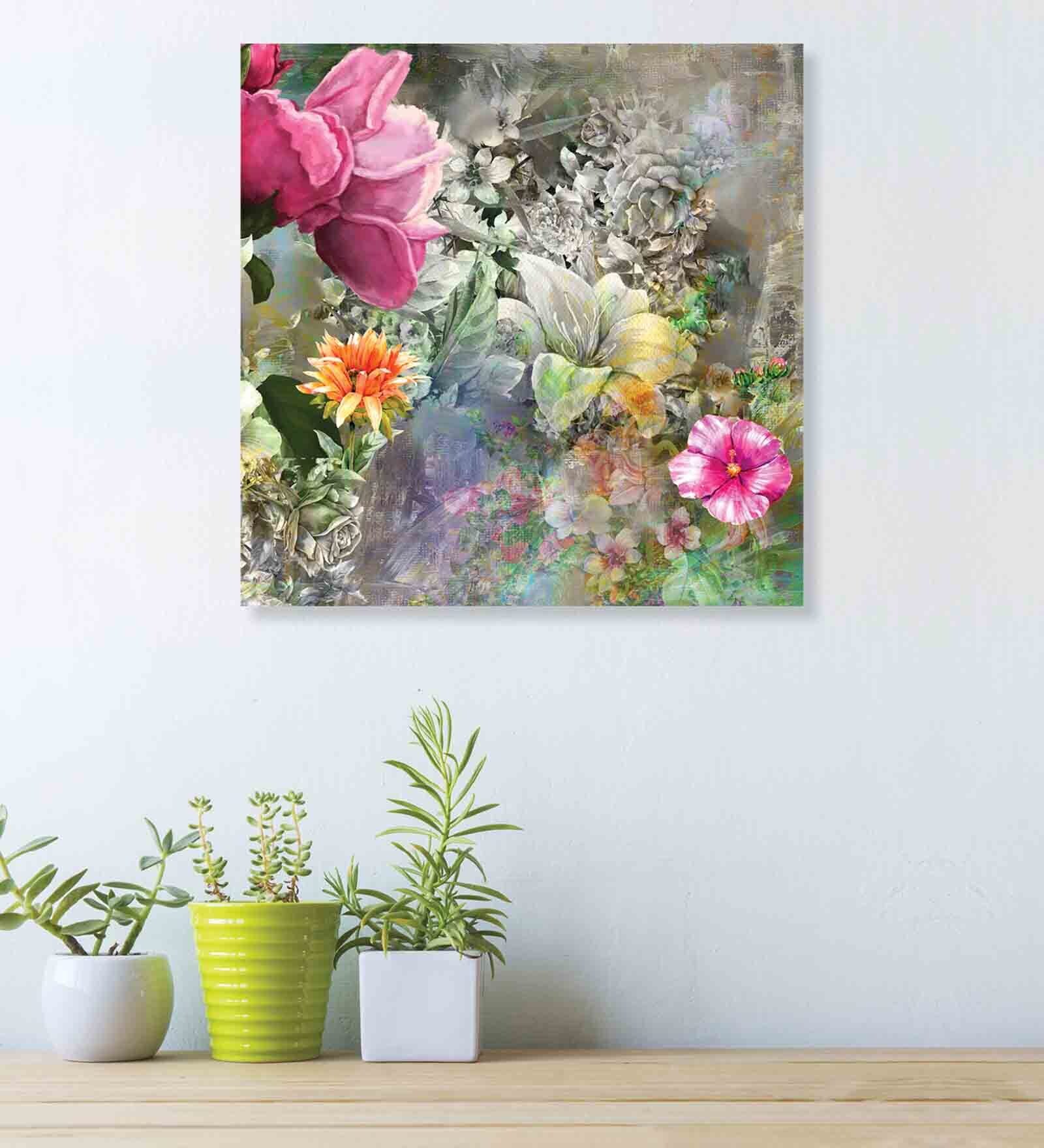 Buy Attractive Flowers Garden View Multicolour Canvas Framed Wall ...