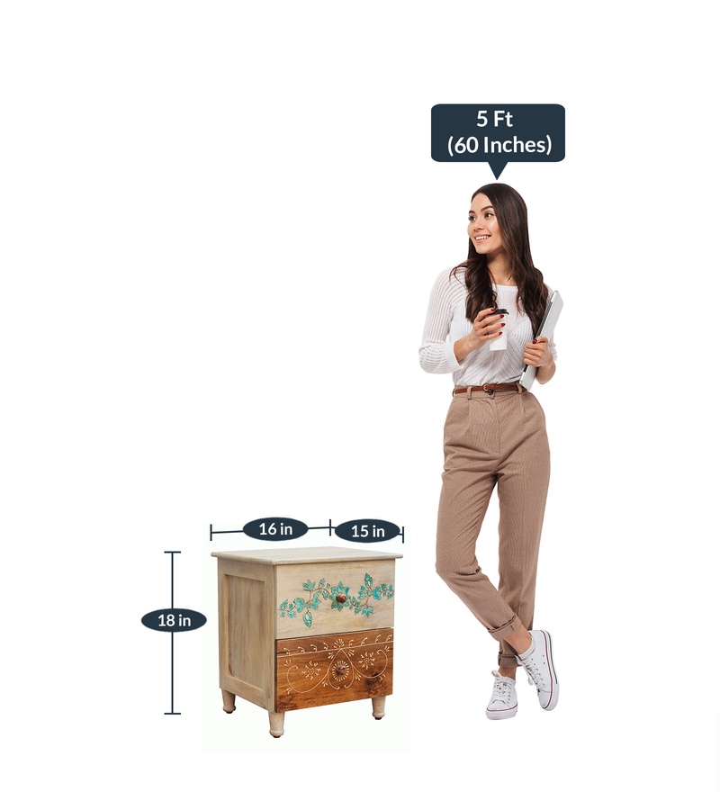 Buy Athens Solid Wood Bedside Table in Teak Finish with Drawers by ...