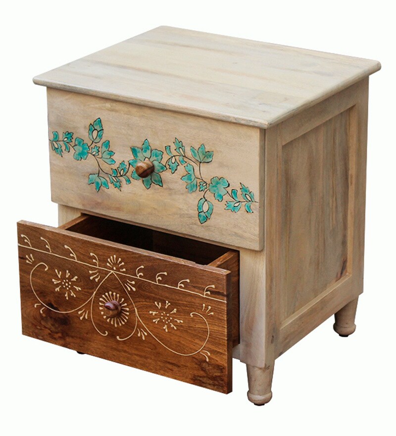 Buy Athens Solid Wood Bedside Table in Teak Finish with Drawers by ...