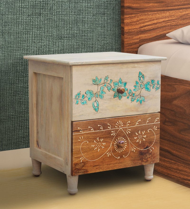 Buy Athens Solid Wood Bedside Table in Teak Finish with Drawers by ...