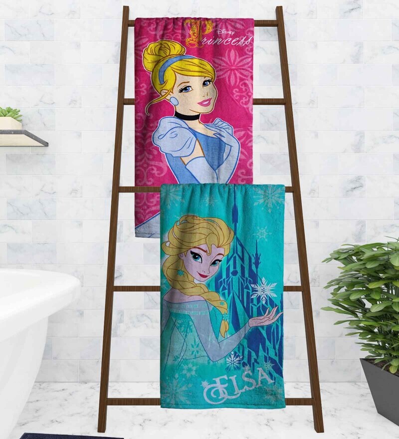 Buy Disney Princess & Frozen Elsa Kids 350 GSM Cotton Bath Towel (Set ...