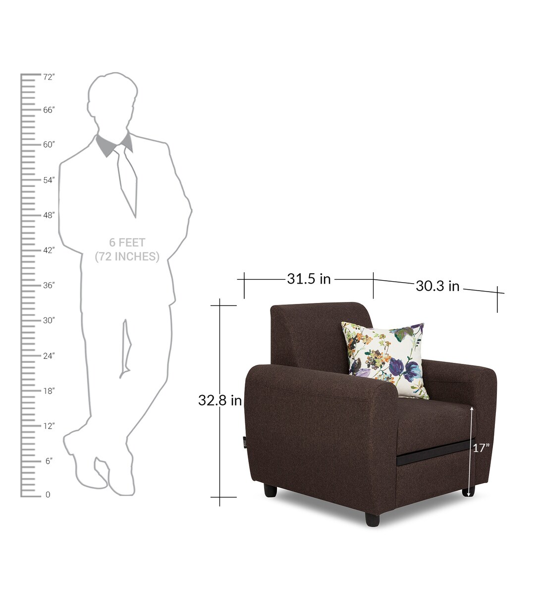 Buy Austin Fabric 1 Seater Sofa in Brown Colour Online - Contemporary 1 ...