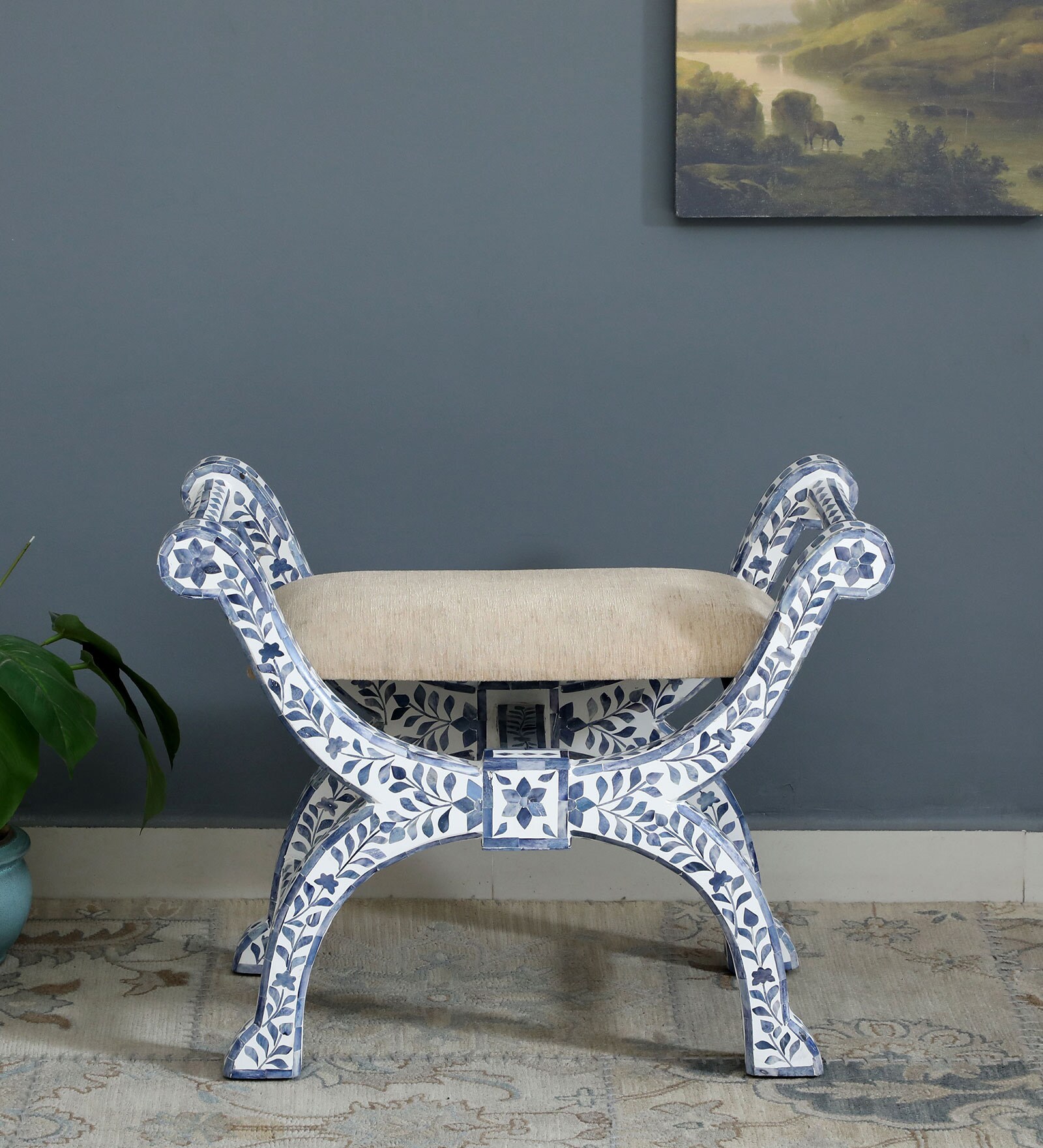 Buy Auden Bone Inlay Stool In White & Dyed Blue Colour at 27% OFF by ...