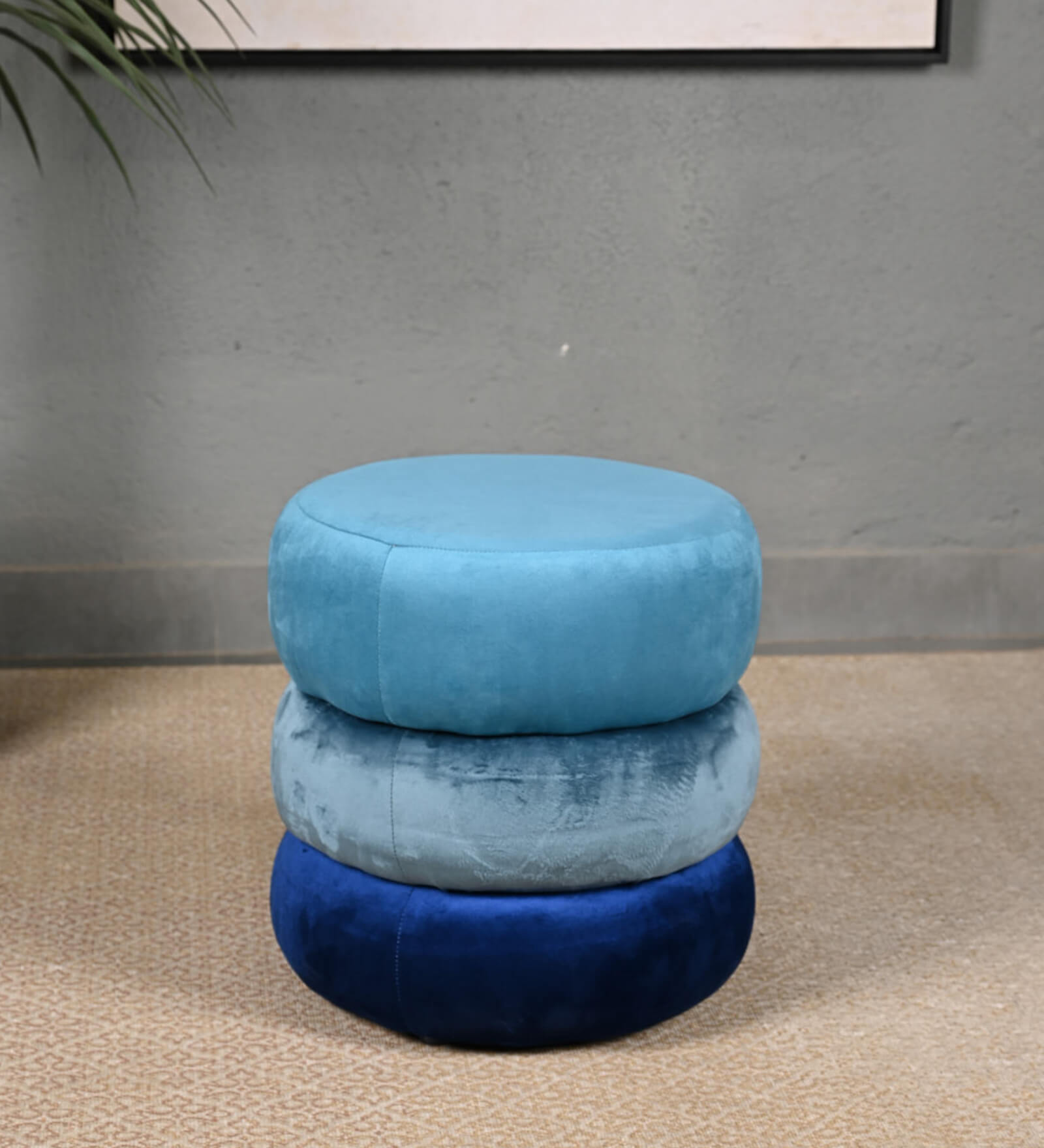 Buy Audrey Suede Pouffe In Multitone Blue Colour by The Golden Triangle ...