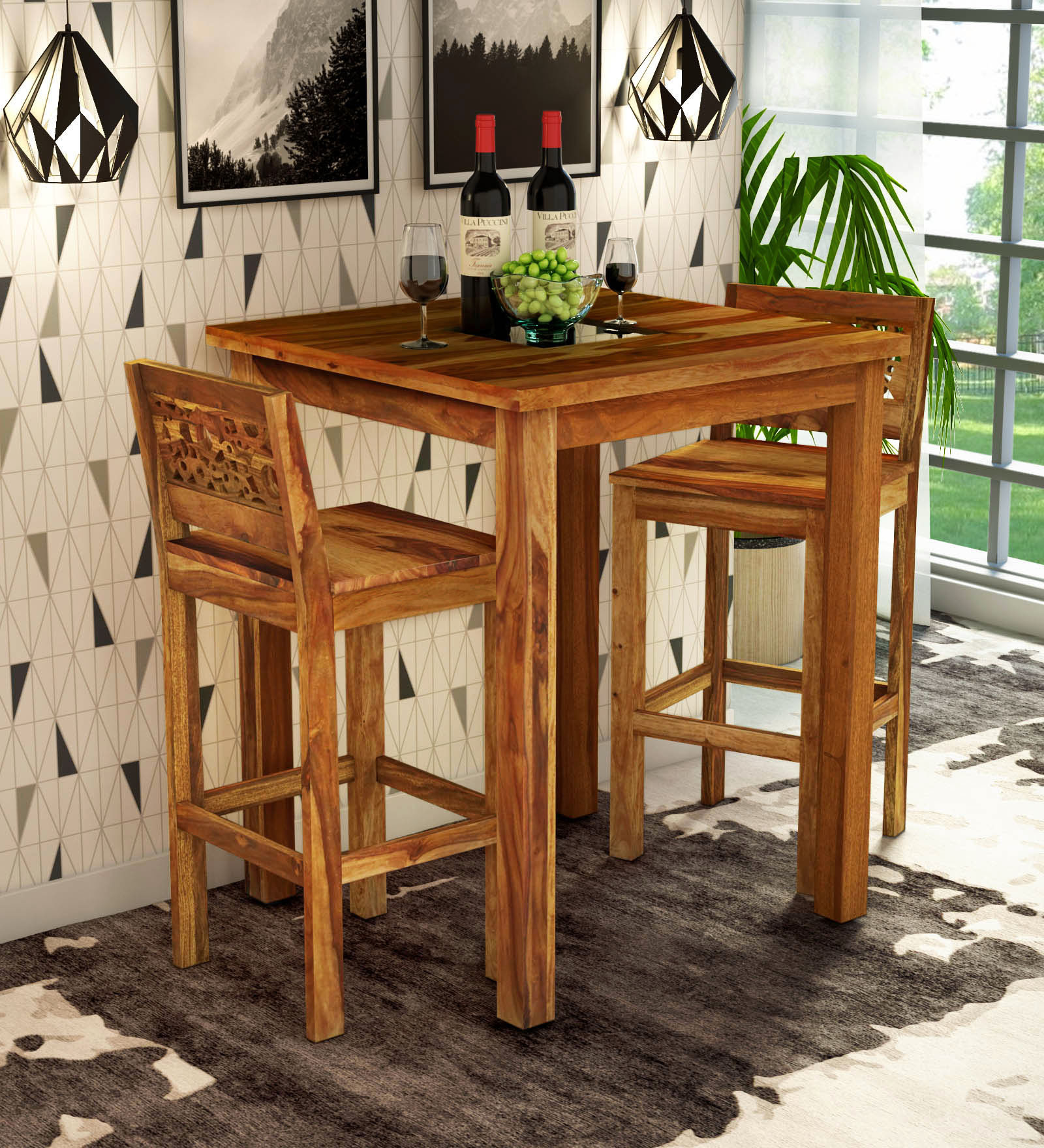 Buy Aura Sheesham Wood Bar Table Set in Scratch Resistant Rustic teak ...
