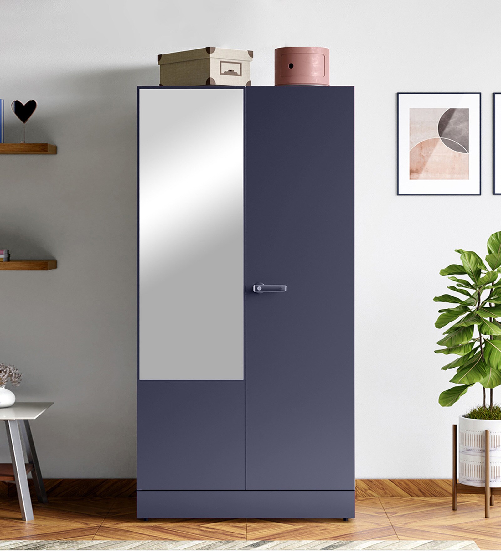 Buy Auraline Steel Men 2 Door Almirah in Textured Navy Blue Colour With ...