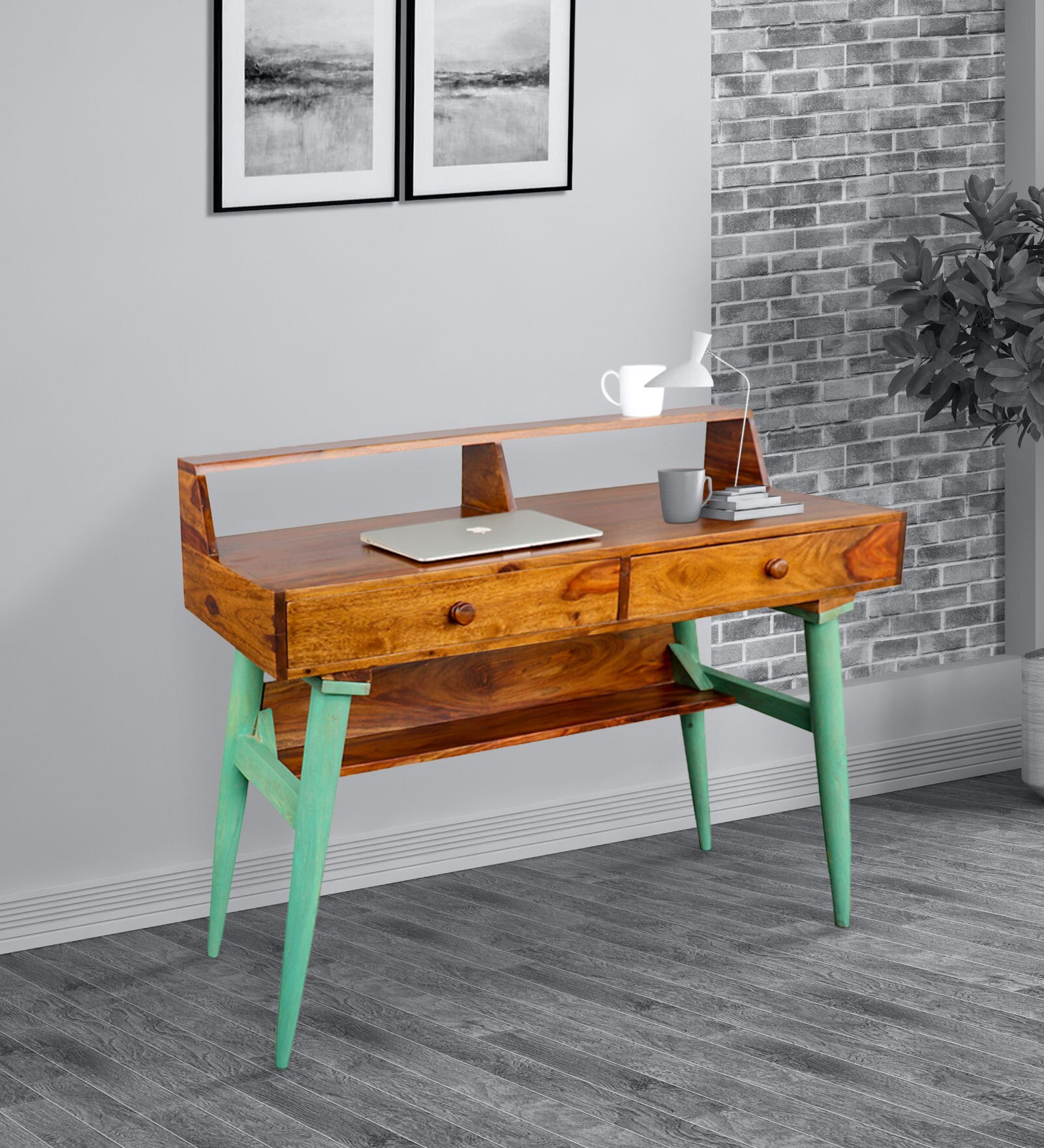 Buy Austin Study Table In Teak & Vintage Green Finish at 100% OFF by ...