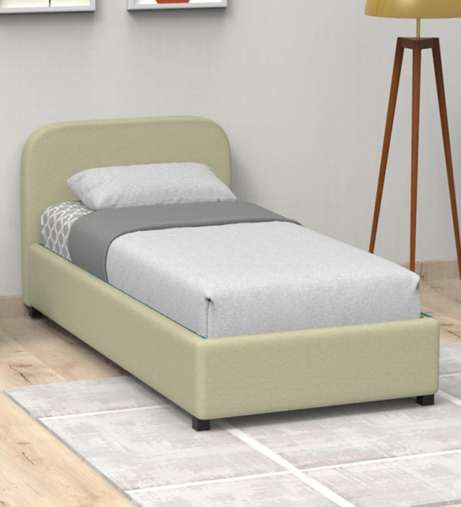 Buy Austin Velvet Single Size Bed in Beige Colour at 56% OFF by Citraa ...
