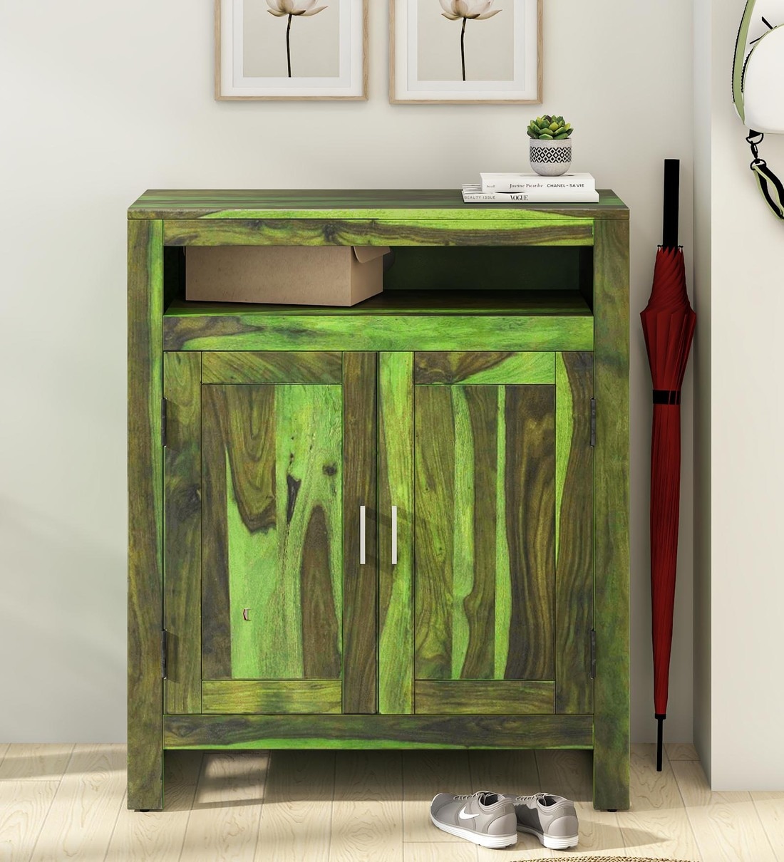 Buy Avian Sheesham Wood Shoe Cabinet In Spring Green Finish at 11% OFF ...