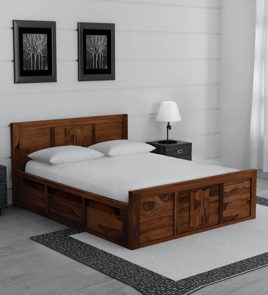Buy Avilys Solid Wood Queen Size Bed With Box Storage In Provincial ...