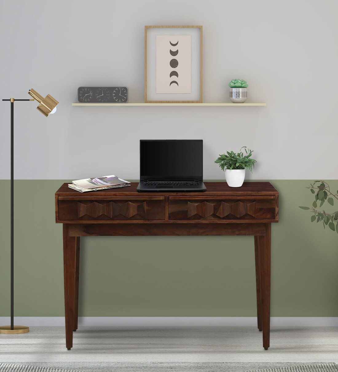 Buy Avilys Sheesham Wood Writing Table In Provincial Teak Finish With 2 ...