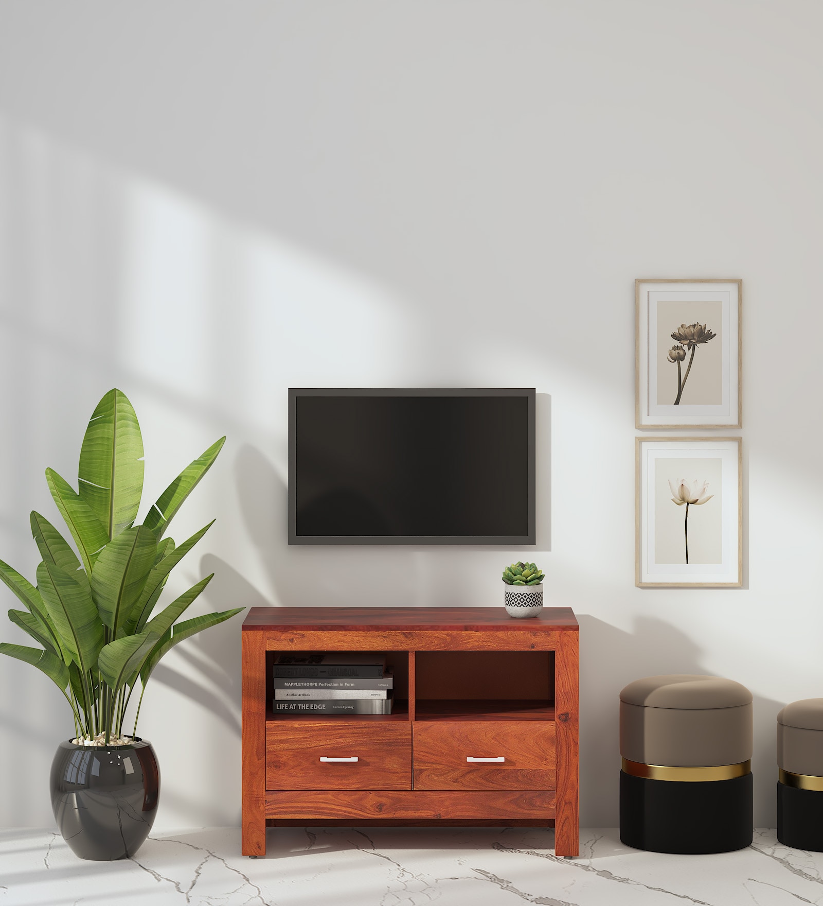Buy Avian Sheesham Wood Tv Console With Drawers In Scratch Resistant ...