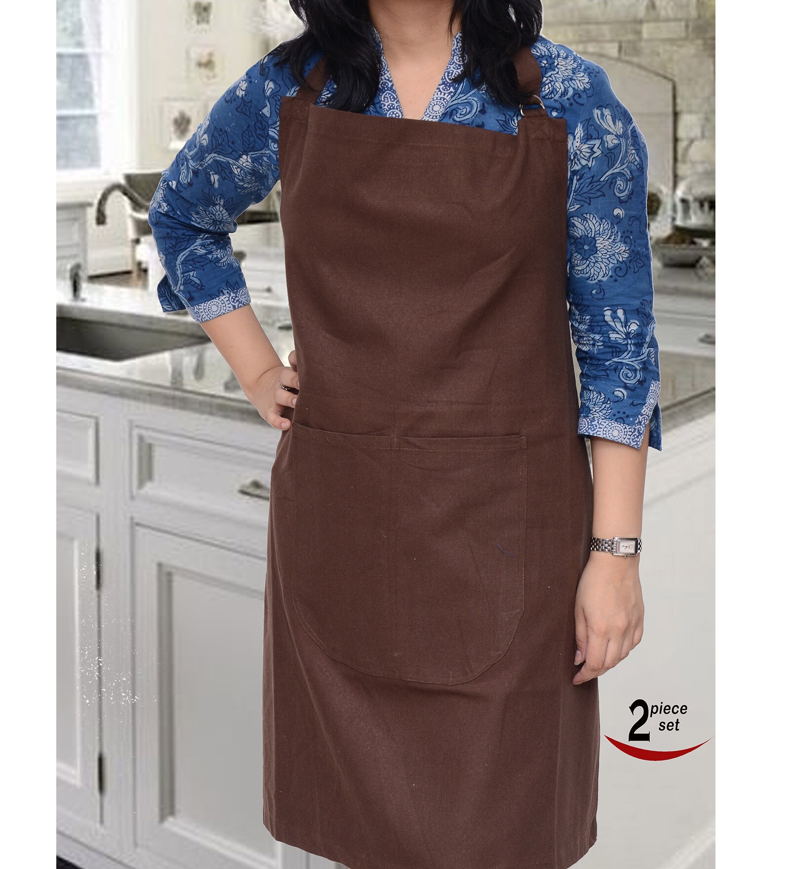 Buy Avira Home Dark Brown Cotton Aprons - Set of 2 Online ...