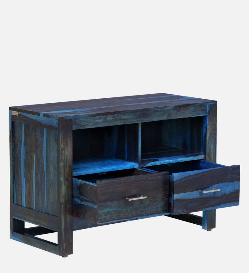Buy Avian Sheesham Wood TV Console with Drawers In Ocean Blue Finish ...