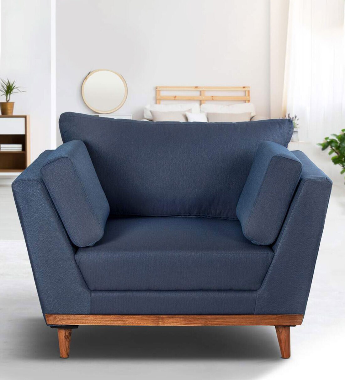 Buy Axton Fabric 1 Seater Sofa in Blue Colour by Evok Online - Modern 1 ...