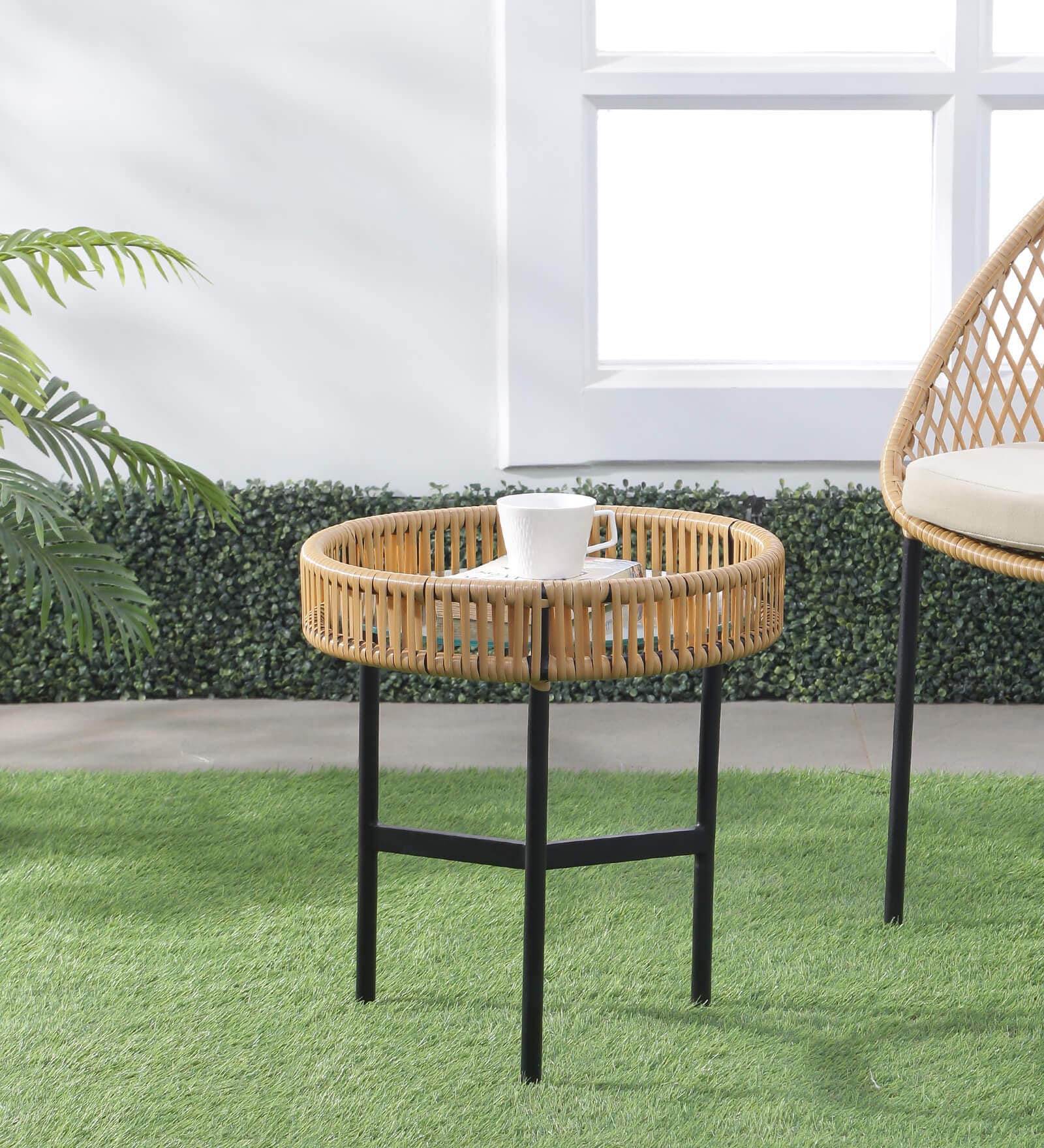 Buy Axle Steel & Braided Rope Outdoor Table In Honey Wicker & Black ...