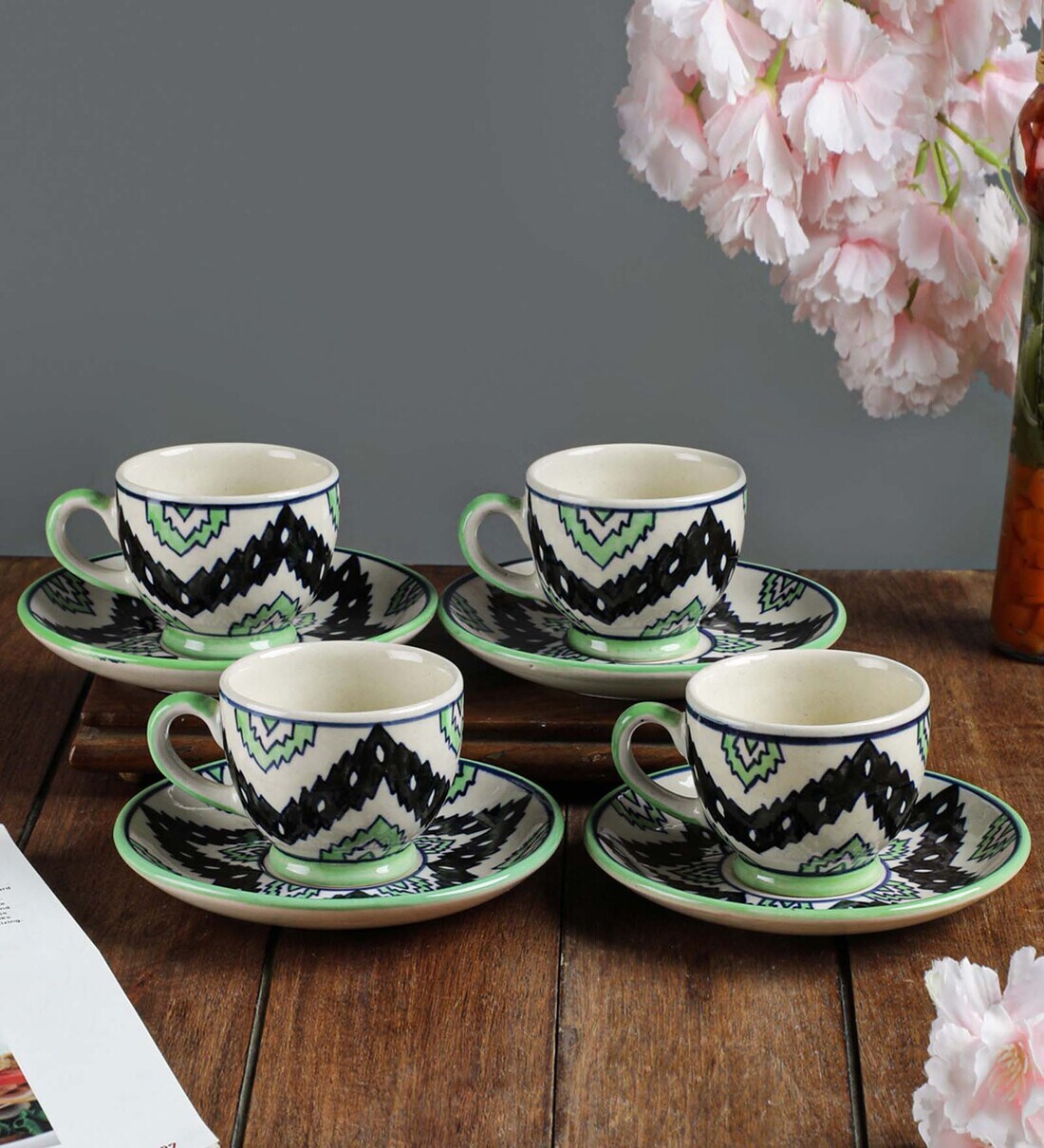 Buy Aztec 150ml Black (Set of 8) Ceramic Tea Cup & Saucer Set at 23% ...
