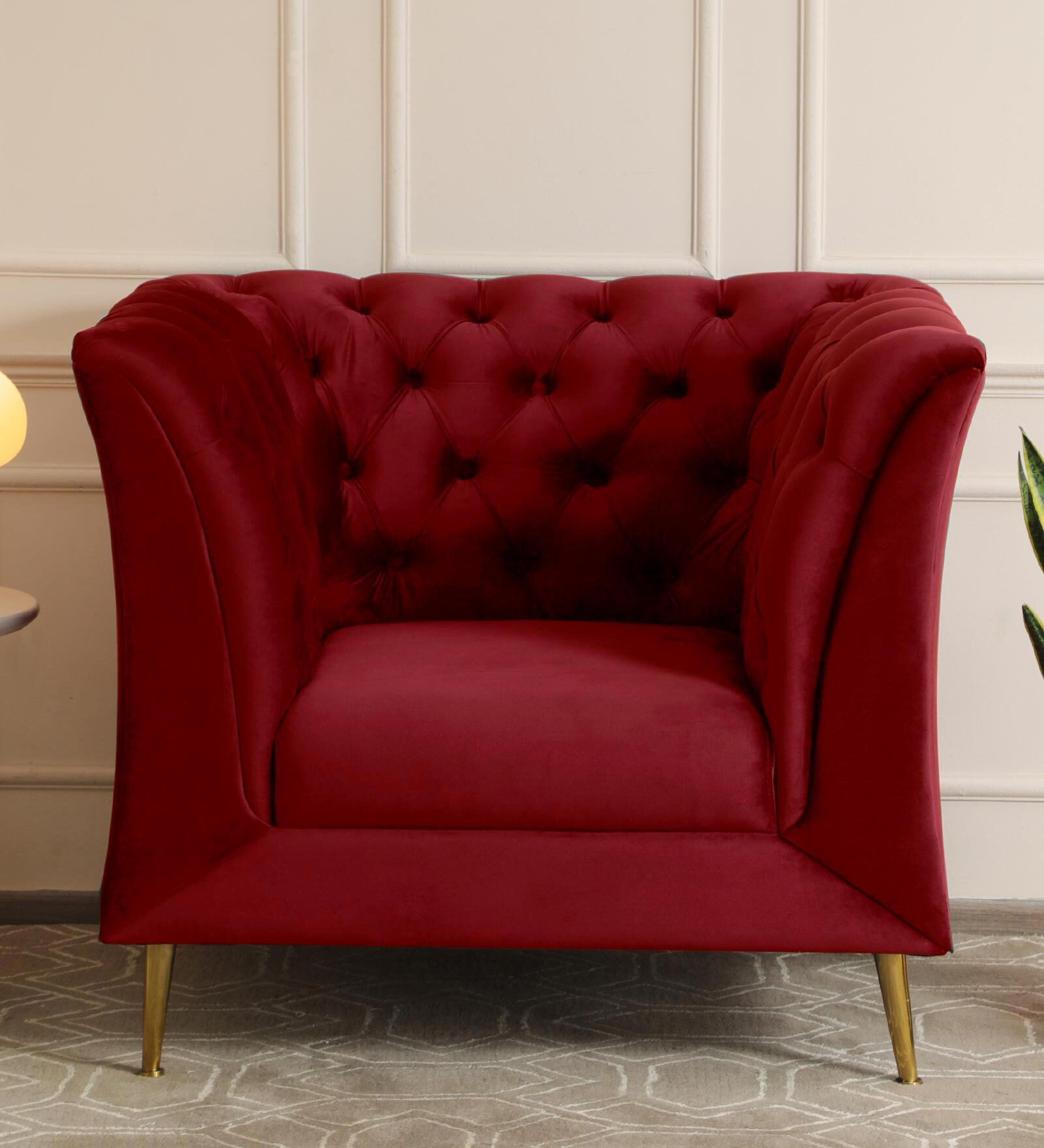 Buy Azalea Velvet 1 Seater Sofa In Garnet Red Colour at 16% OFF by Amberville from Pepperfry ...