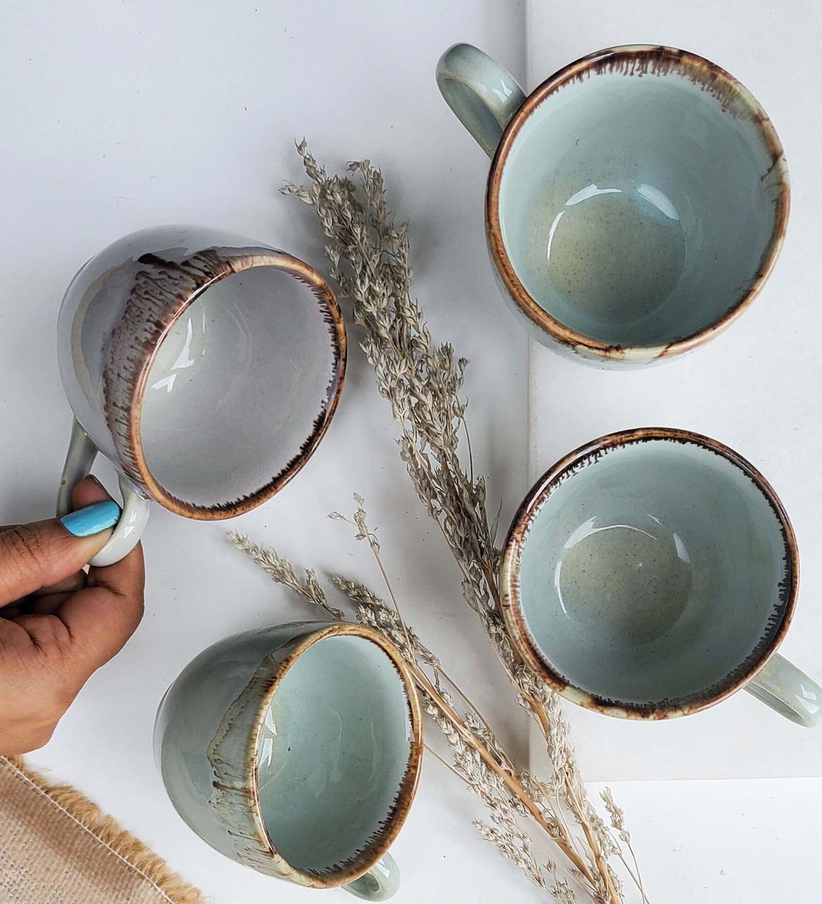 Buy Azure 250ml Blue & Gold Ceramic (Set of 2) Coffee Mug at 35% OFF by ...