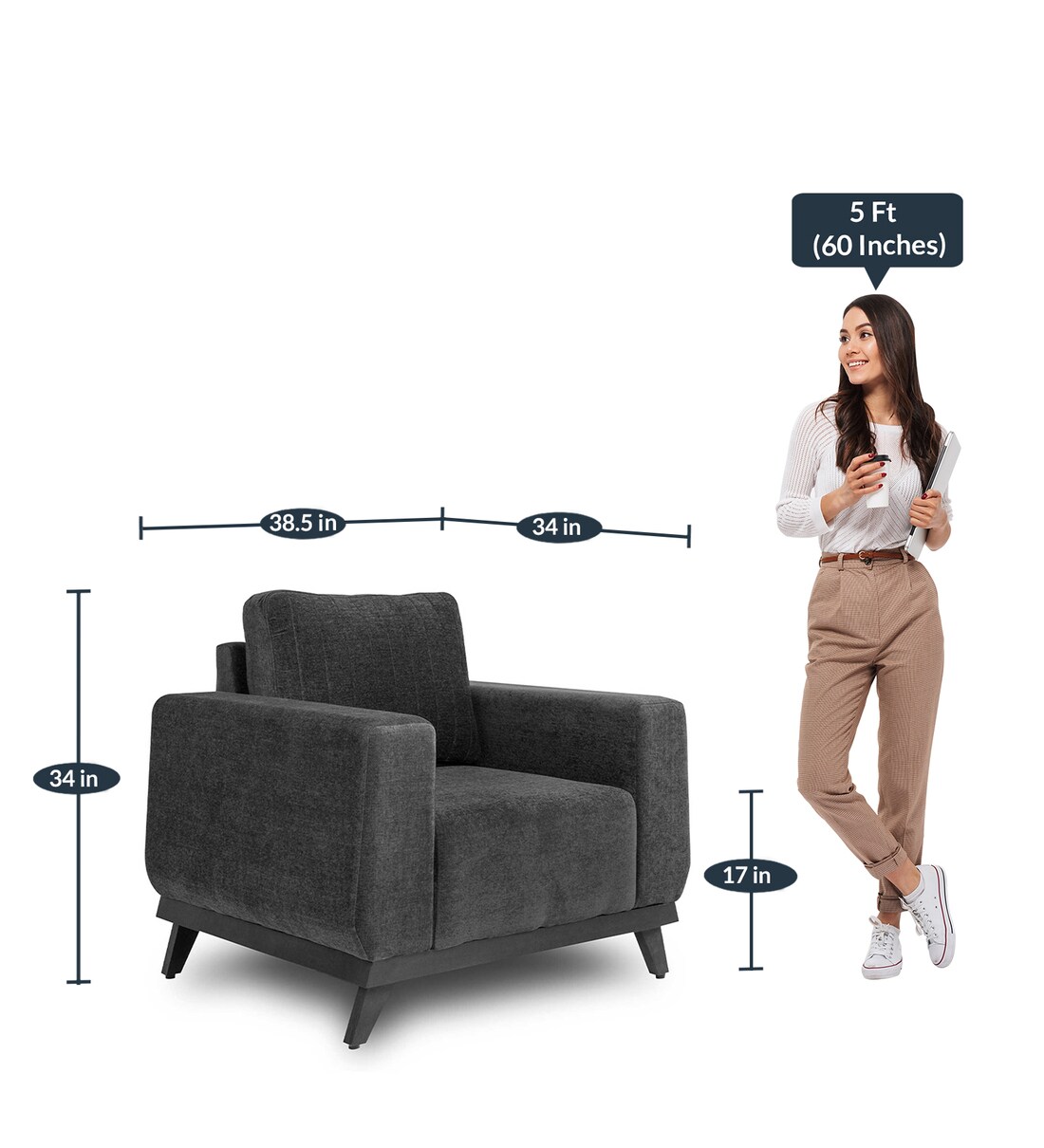 Buy Barcelona Fabric 1 Seater Sofa in Smoke Grey Colour by Wakefit ...