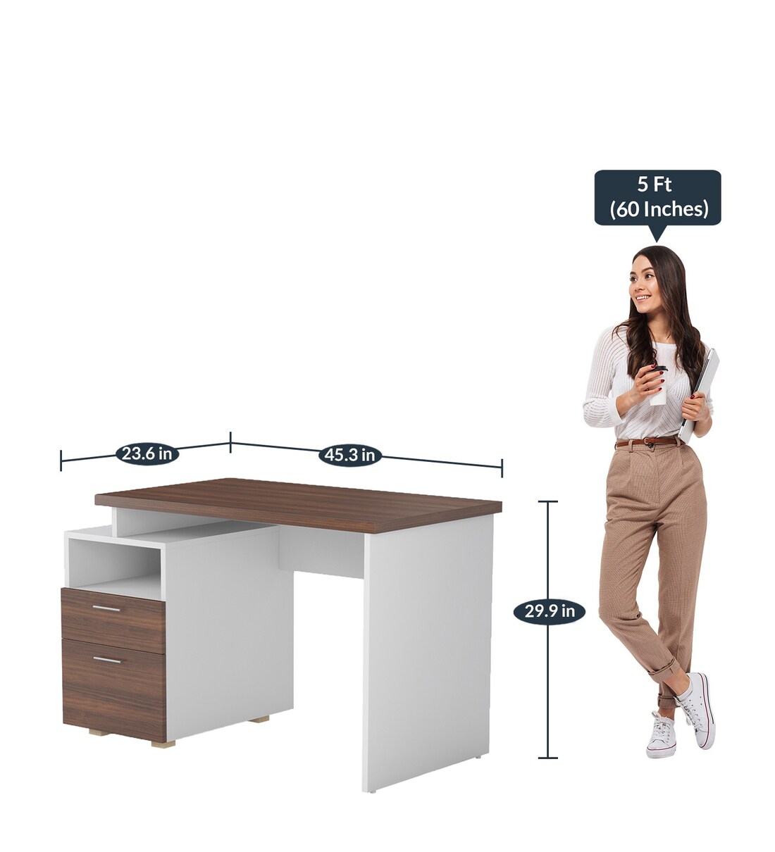Buy Barkley Writing Table in Matte Frosty White & Walnut Brown Finish ...