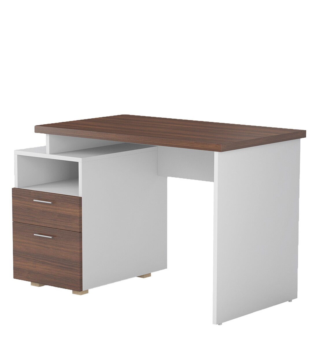 Buy Barkley Writing Table in Matte Frosty White & Walnut Brown Finish ...