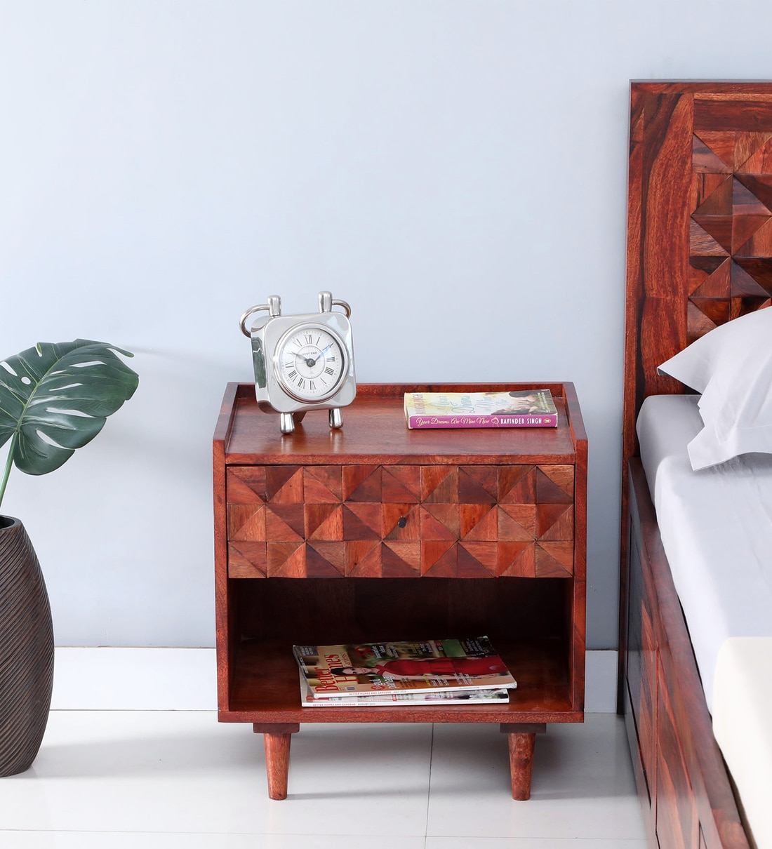 Buy Basel Sheesham Wood Bedside Table in Scratch Resistant Honey Oak ...
