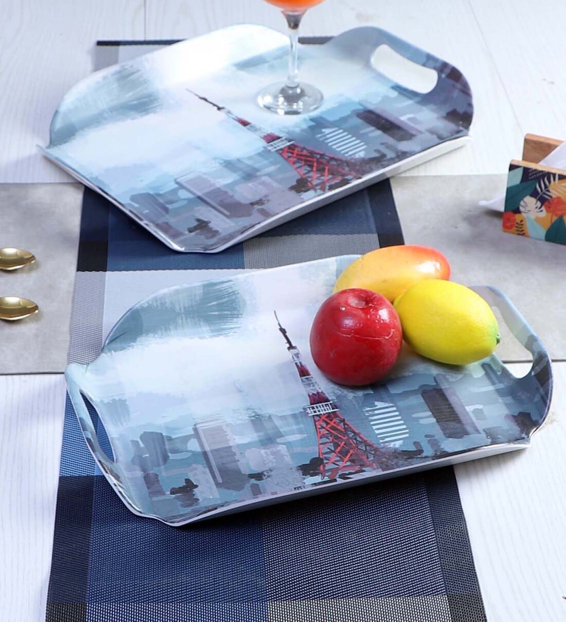 Buy Basic Blue Melamine (Set of 2) Tray Set at 33% OFF by Cdi | Pepperfry
