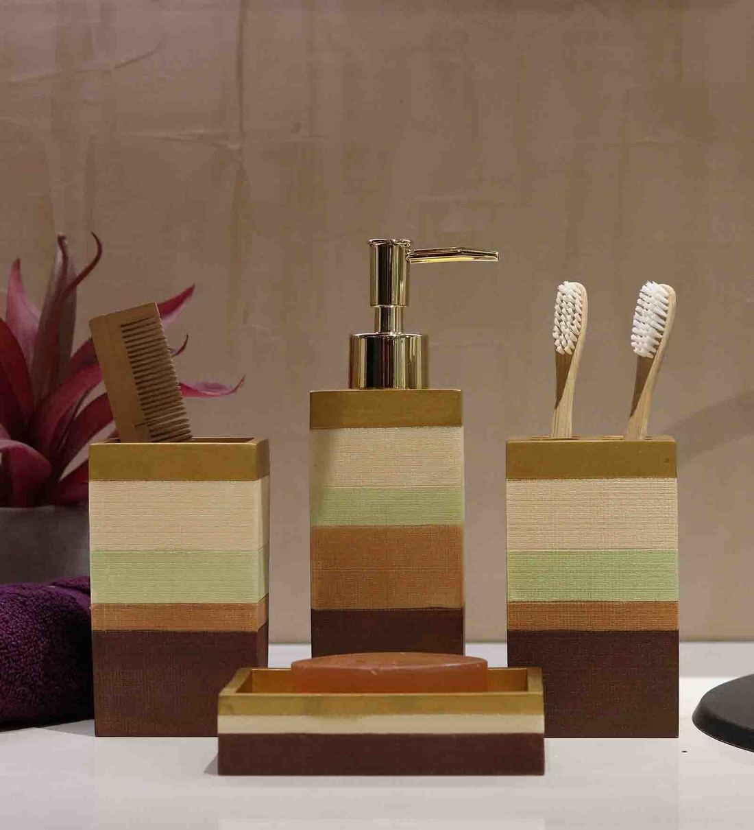 Buy Polyresin Counter Top Bathroom Accessories in Multi-Colour, Set of ...