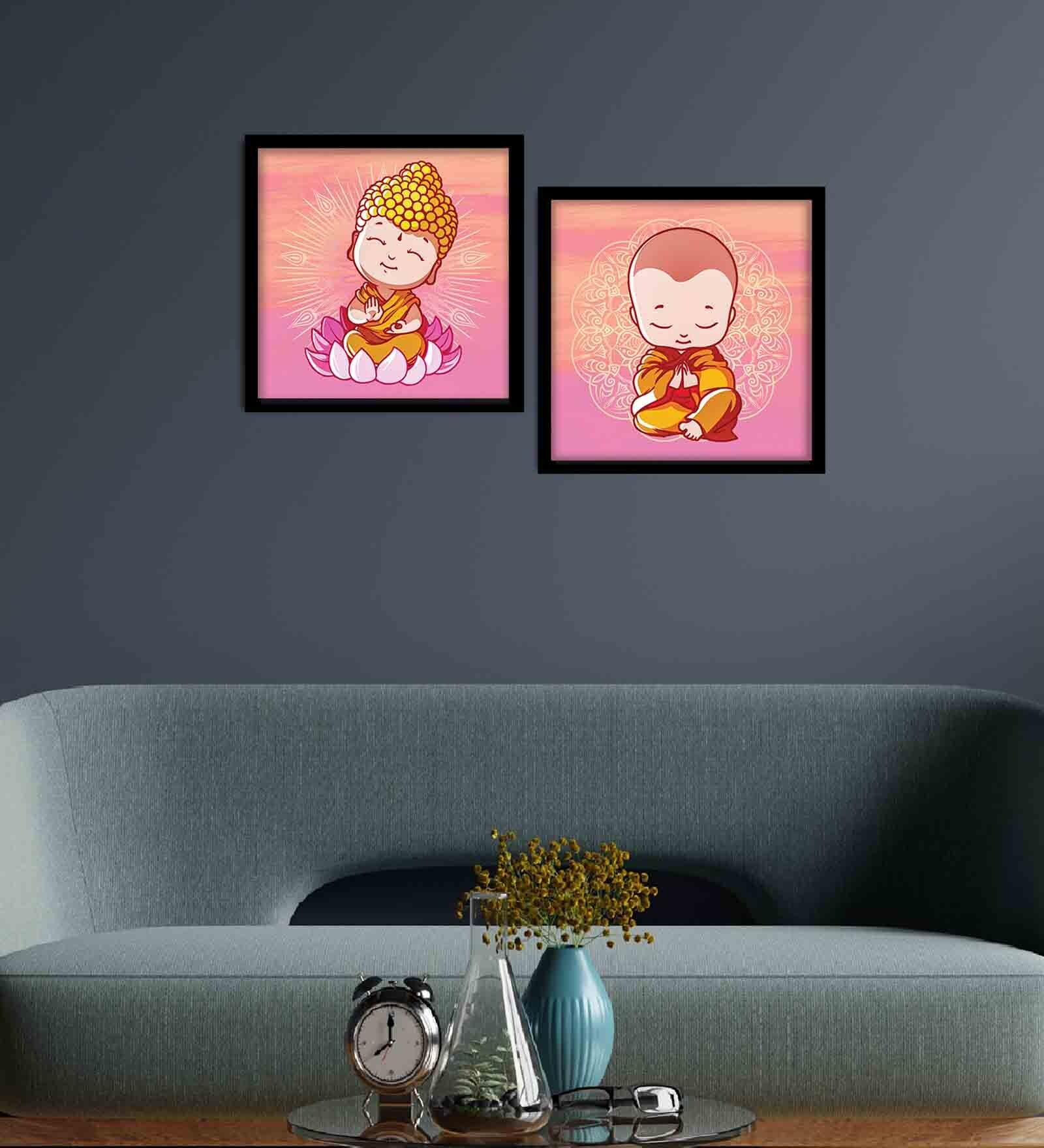 Buy Monk Pink Engineered Wood Framed Spiritual Art Print Set of 2 at 22 ...