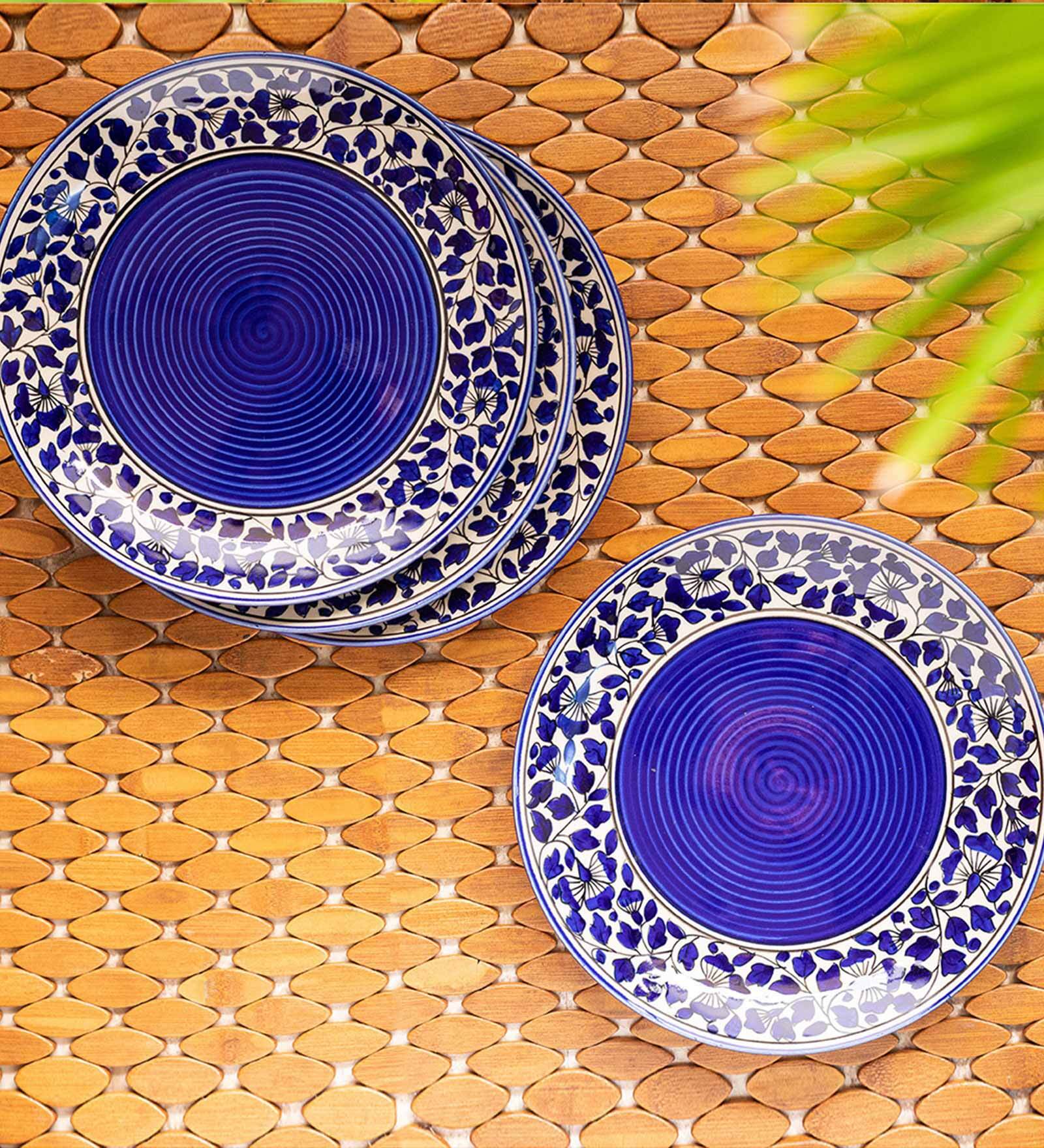 Buy Badamwari Bagheecha 10 Inch Blue Ceramic (Set of 4) Dinner Plate at 53% OFF by ExclusiveLane ...
