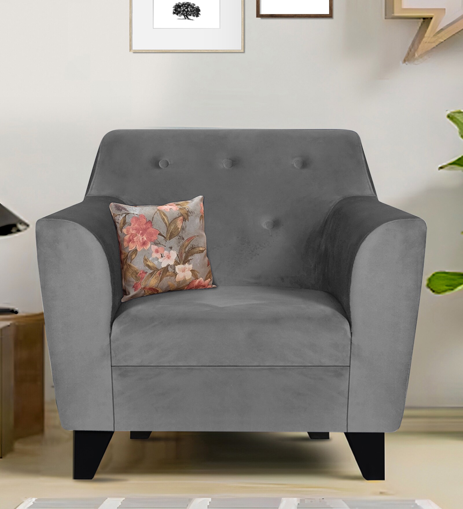 Buy Bali Velvet 1 Seater Sofa in Grey Colour at 54% OFF by Trevi ...