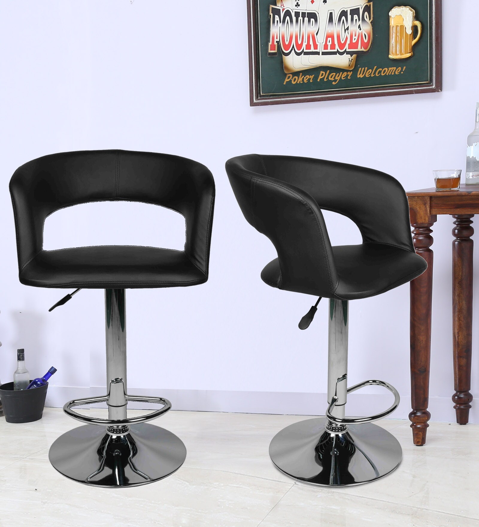 Buy Bar Stool (Set of Two) with Chrome Base in Black Leatherette at 32% ...